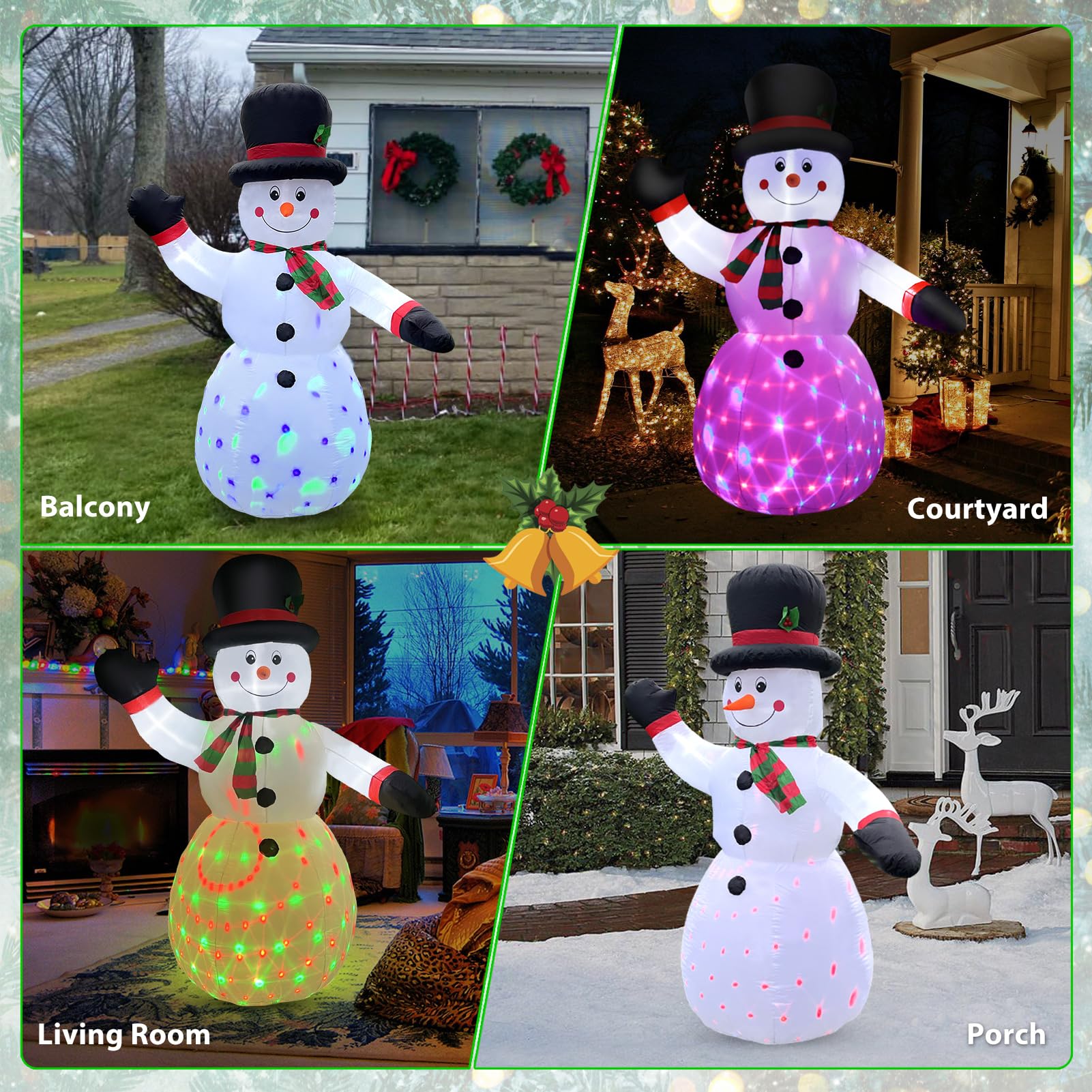Cootway 7FT Inflatable Snowman with w/Remote Control & Rotating Lights, Christmas Inflatables Outdoor Decorations, Quick Air Inflated & Tethers Stakes Blow ups Snowman Yard Decorations for Lawn Party