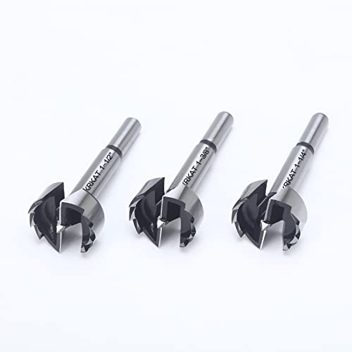 Forstner Bit Set, 5-Piece Forstner Bits Wood Drilling Smooth Flat-Bottomed Pocket Holes in Hard Soft Wood, 3/8" Shank Fit Drills and Drill Presses, Size 1β, 1-7/64β, 1-1/4β, 1-3/8β, 1-1/2"