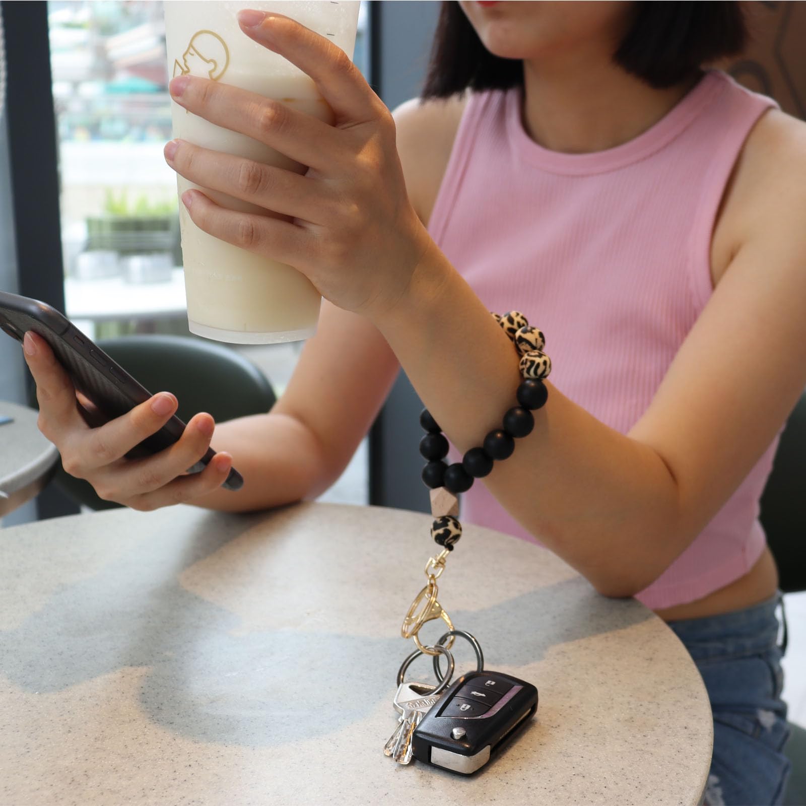 Bracelet Keychain for Women,Ablaze Silicone Beaded Key Ring Bracelet Keys Holder Keychain Bracelet