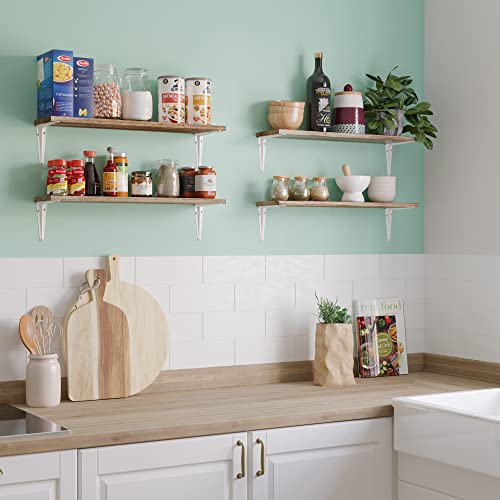 Wallniture Arras Floating Shelves for Wall Storage, Bookshelf for Living Room, Bedroom Shelves, 24" Bathroom Shelf, Kitchen Organization, Burnt White Brackets, Set of 4