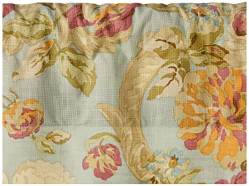 Waverly Spring Bling Modern Farmhouse Floral 3-Piece Reversible Quilt Bedding Bed Spread Set, Queen, Vapor & Spring Bling Valances for Windows Rod Pocket Curtains, 52" x 18", Vapor