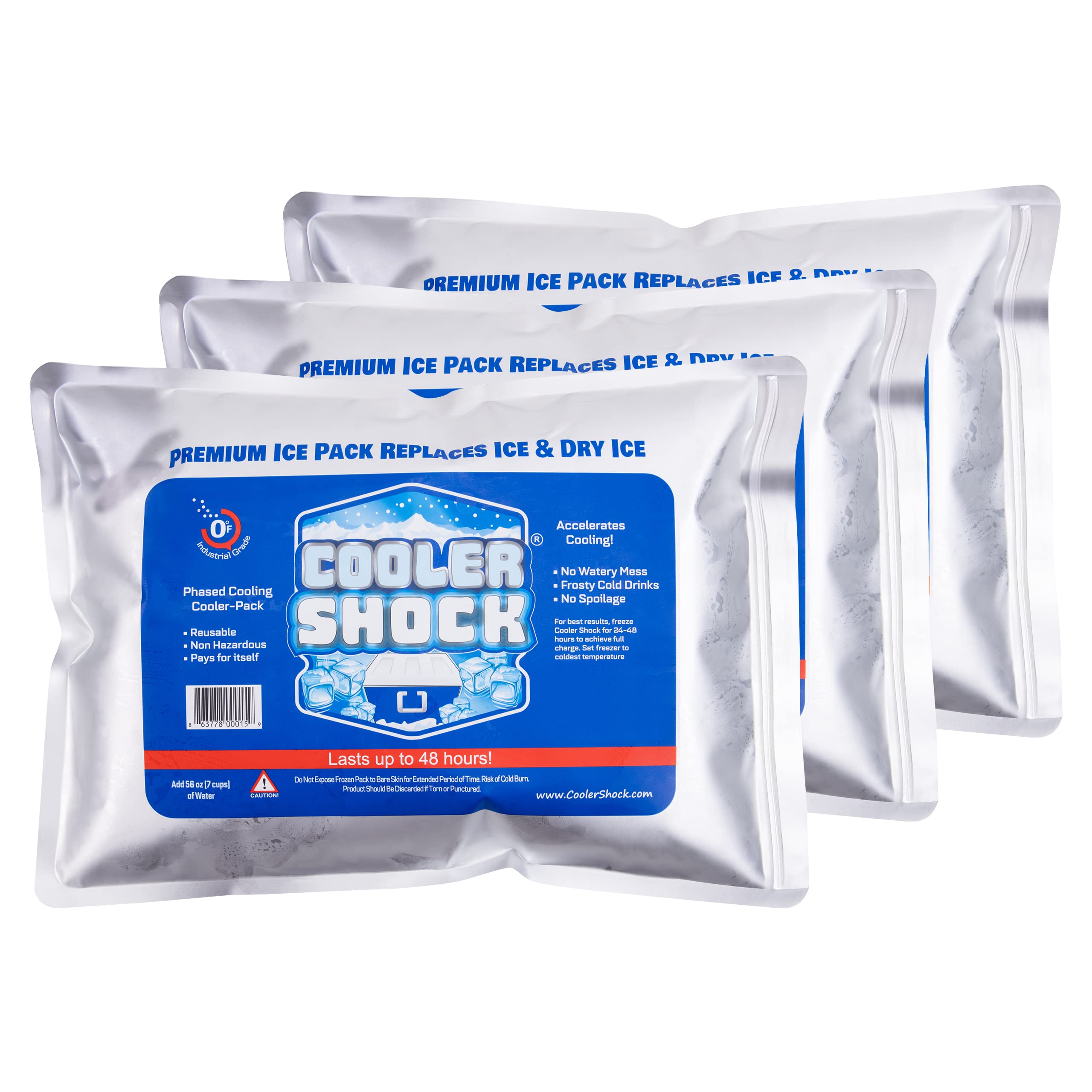 Cooler Shock Ice Packs for Cooler - Large Cooler Ice Packs for Camping Coolers & Backpack Coolers - Durable Iron-Seal Design - 10" x 14", Pack of 3