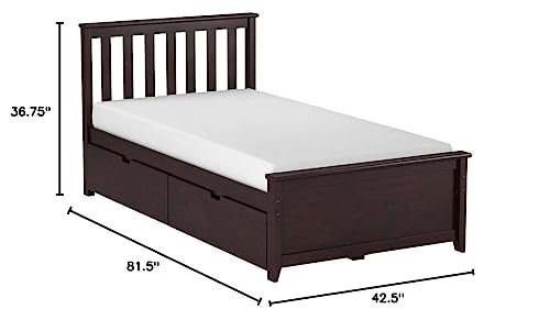 Max & Lily Twin Bed, Bed Frame with Headboard For Kids with Storage Drawers, Slatted, Espresso