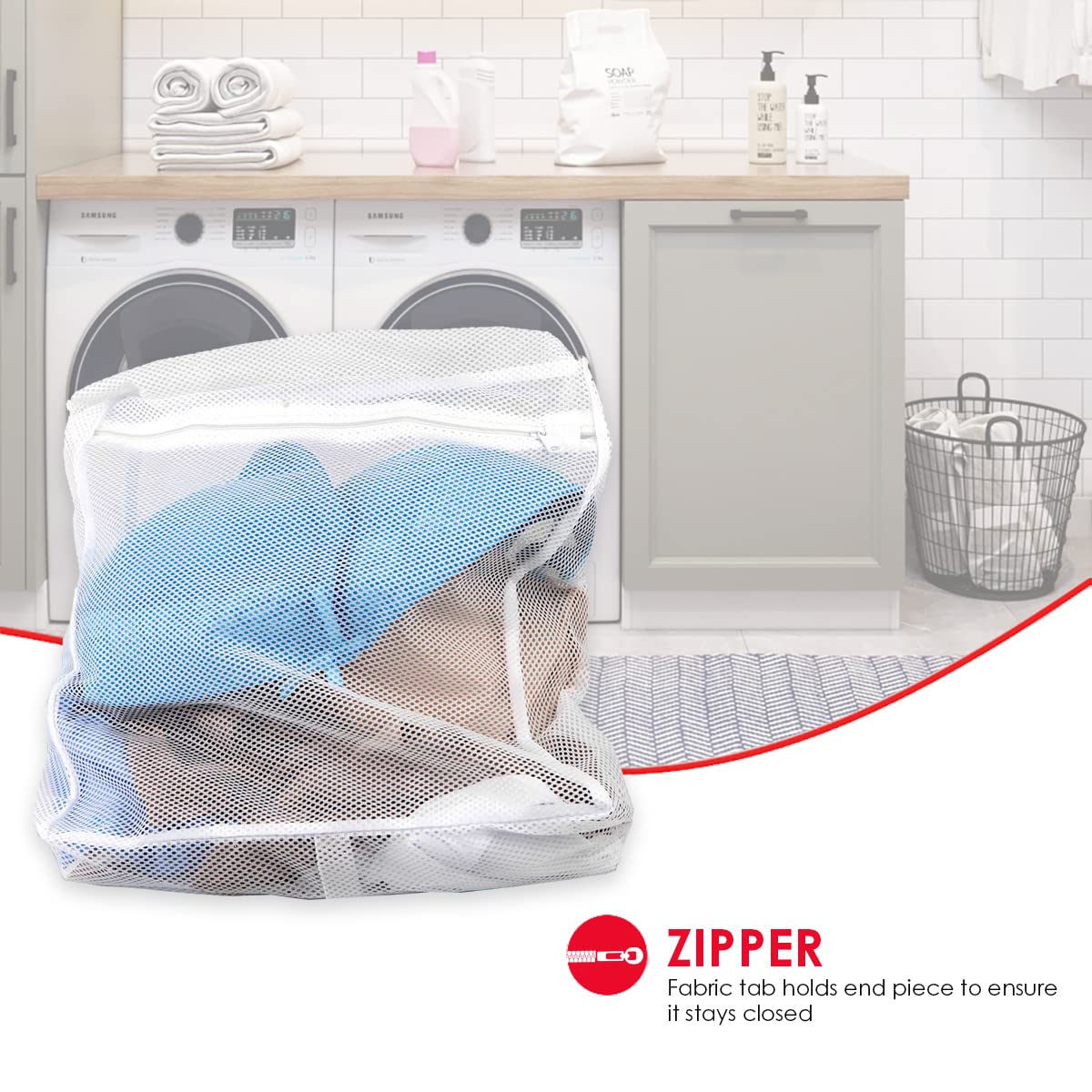 Laundry Bag For Washing Machine, (White), By Home Basics | Lingerie Mesh Laundry Bag With Zipper | Washer Bags For Laundry and Travel