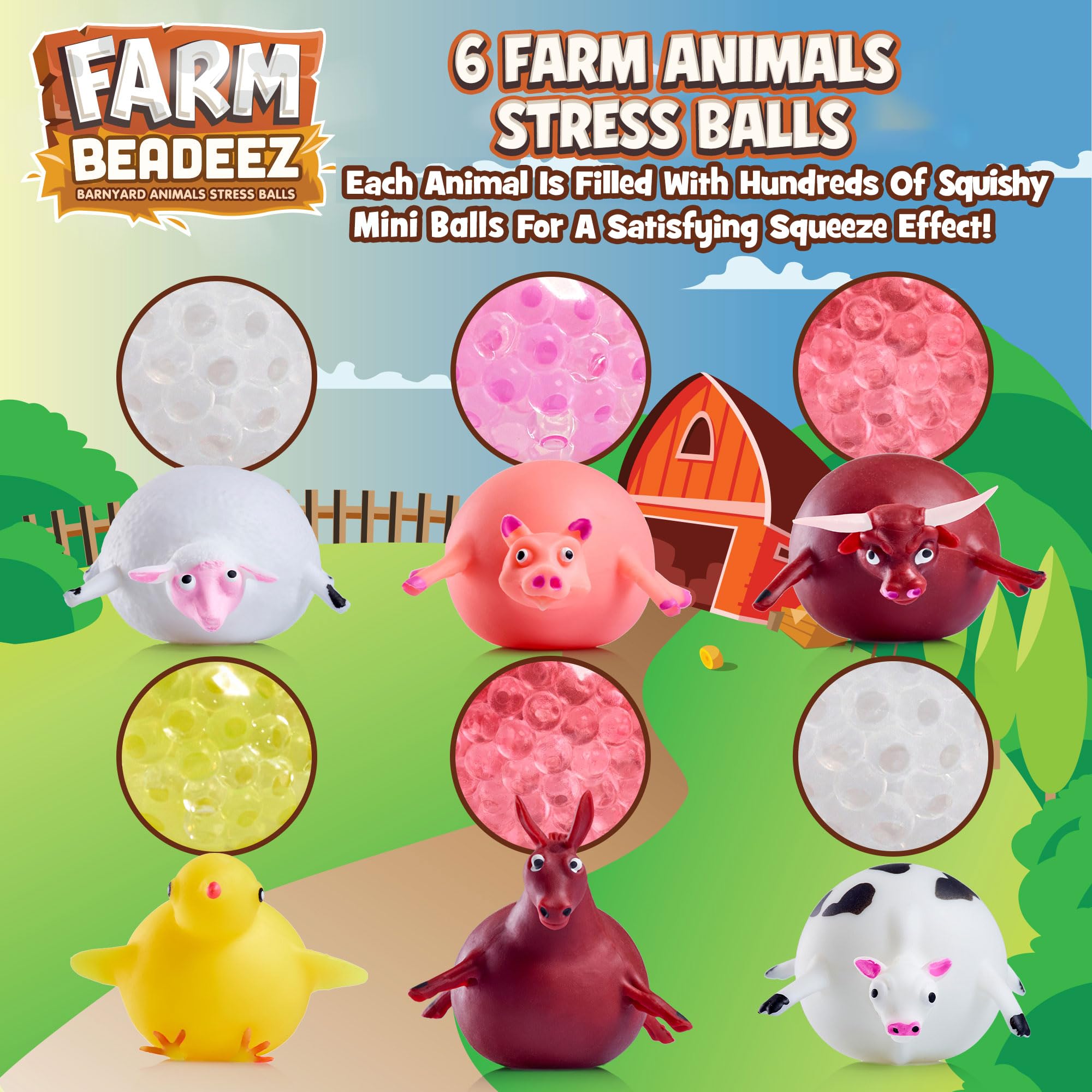 Yoya Farm Freinds DNA Balls - Fidget Stress Ball - Colorful Soft Squishy - Mental Stimulation, Clarity, Focus Tool - Fun Squishies - 6 Pack