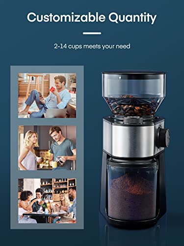 Electric Burr Coffee Grinder, FOHERE Coffee Bean Grinder with 18 Precise Grind Settings, 2-14 Cup for Drip, Percolator, French Press, Espresso and Turkish Electric Coffee Makers, Black