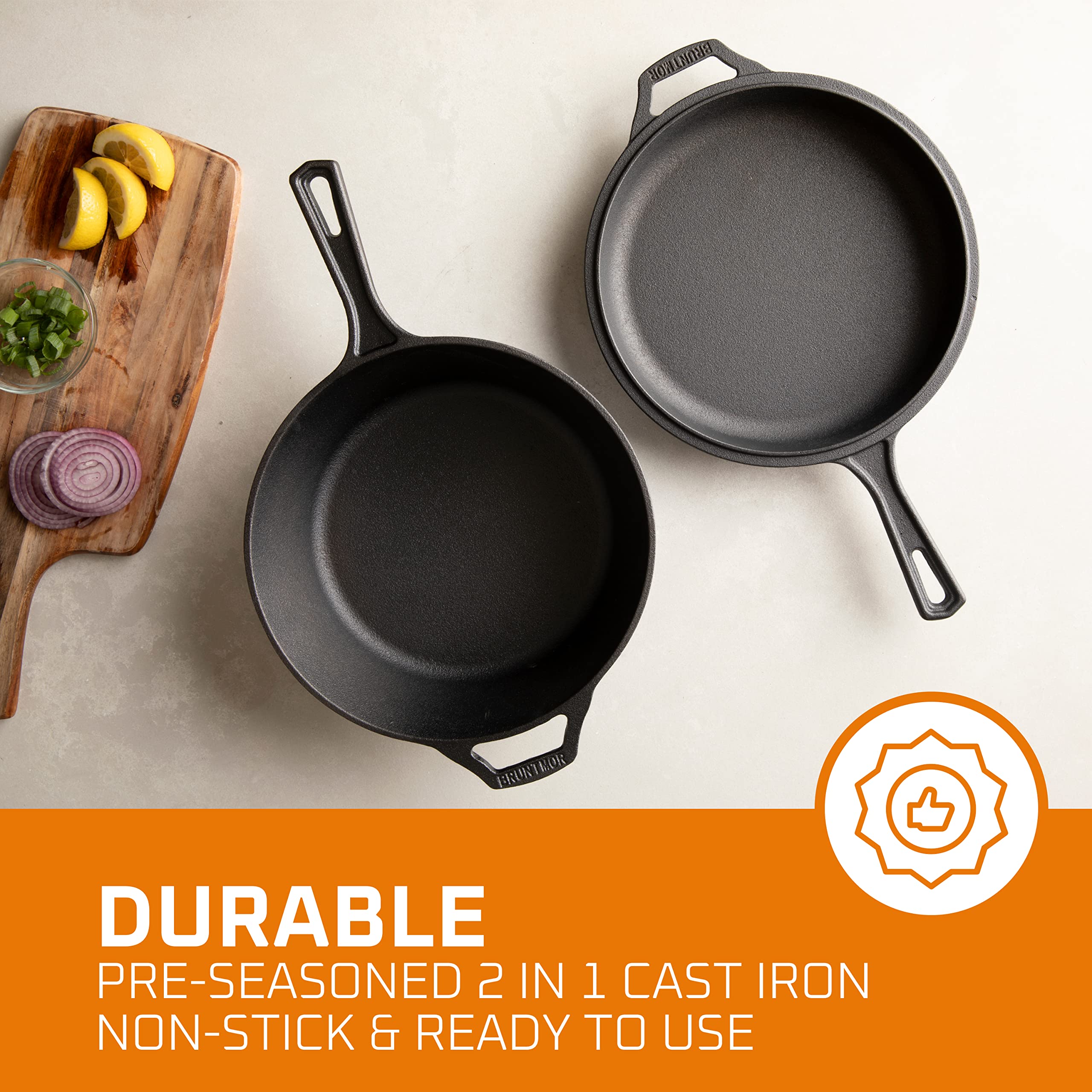 Bruntmor Cast Iron Skillet - Cast Iron Pots and Pan Sets - 3 Quart Pre-seasoned Cast Iron Dutch Oven - Deep Pot with Handle and Frying Pan Bundle - Kitchen Cookware For Indoor Or Outdoor Camping