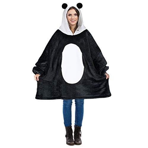 Catalonia Panda Blanket Hoodie Sweatshirt for Kids, Oversized Wearable Sherpa Pullover for 7-16 yr Teens Youth, Gift Idea