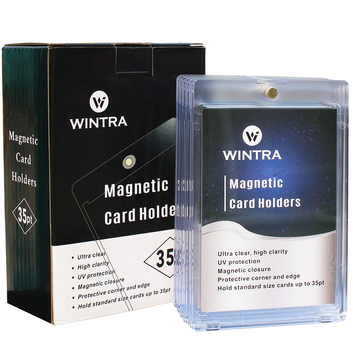 WINTRA 5 Count 35pt Magnetic Card Holder Cases, Magnet Closure Card Protectors for Standard Trading Cards and Regular Sports Cards