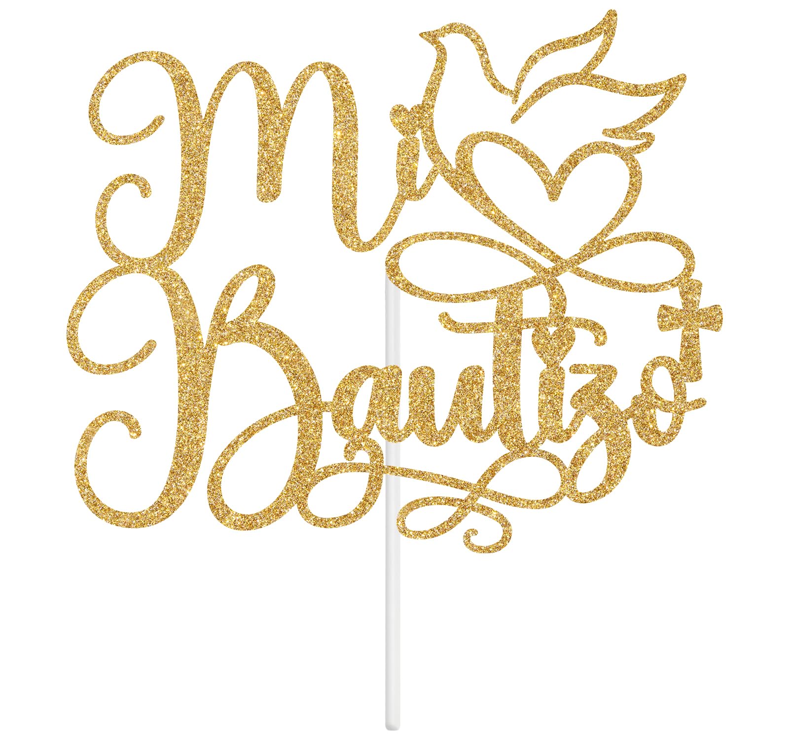Mi Bautizo Cake Topper, Spanish First Holy Communion, My Baptism Day, Bridal Shower/Wedding/Baptism/Christening Baby Shower Party Decorations, Gold Glitter