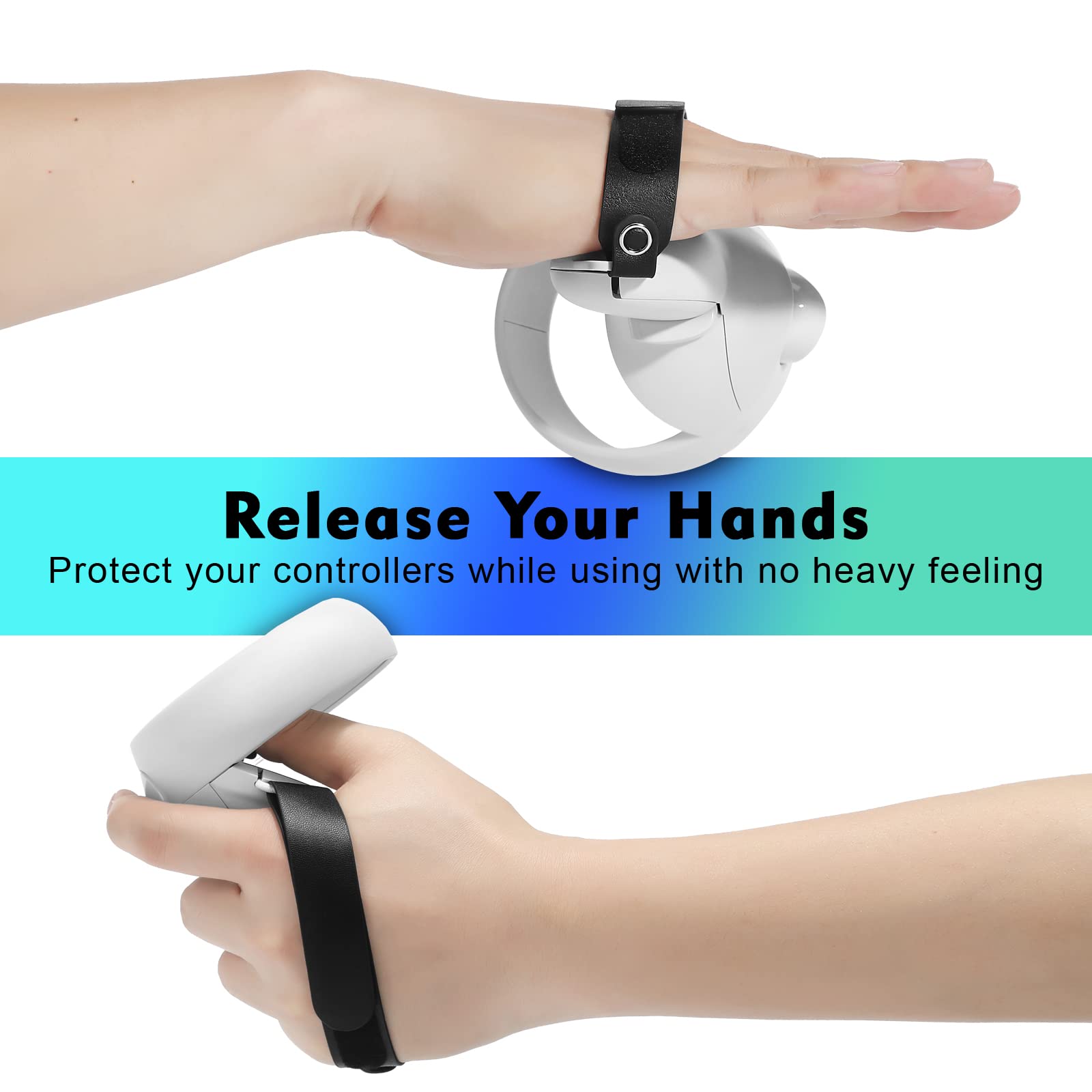 Design Upgraded Controller Grips Accessories Compatible with Oculus Quest 2 with Battery Opening Adjustable Wrist Knuckle leather Anti-Throw Protect Straps for Meta Quest 2 Accessories