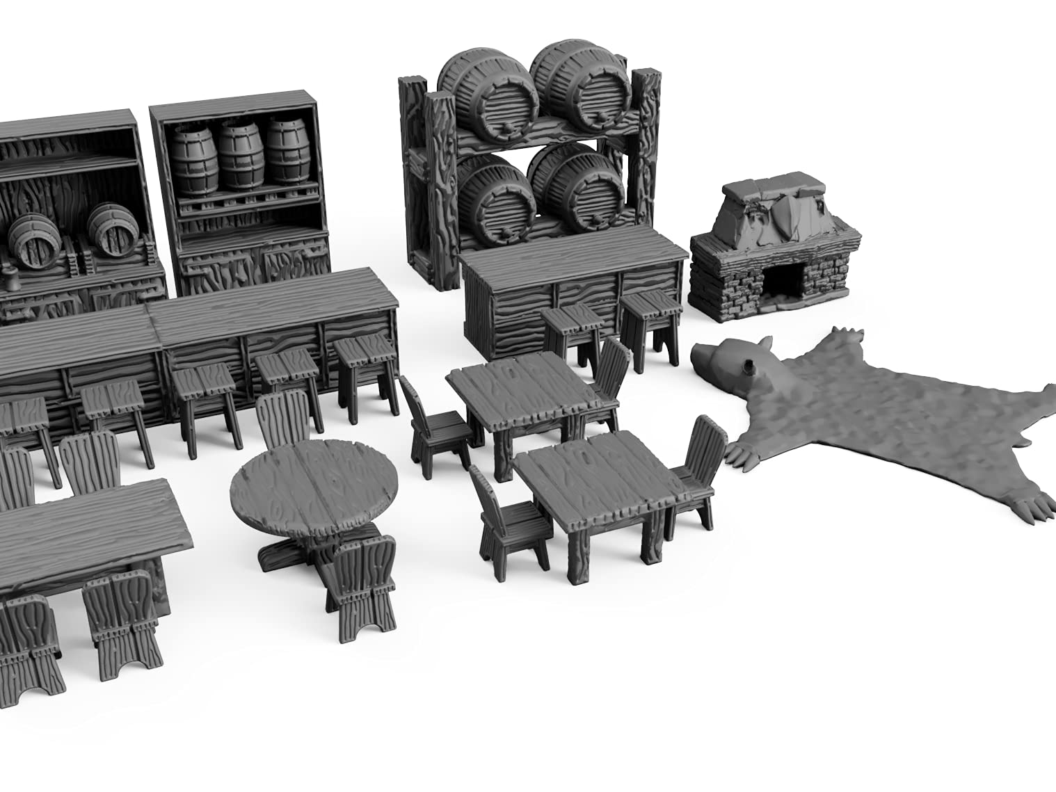Tavern Bar Furniture Set DND Terrain 28mm for Dungeons and Dragons, Pathfinder, Warhammer 40k, RPG, Miniatures, Age of Sigmar, Tabletop, D and D Gifts