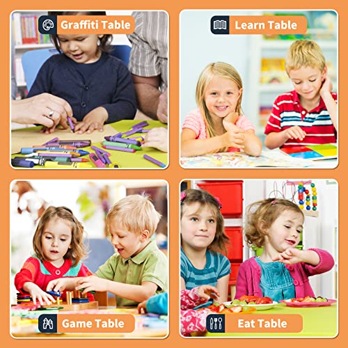 wanan Kids Table and Chair Set, Height Adjustable Toddler Table and 4 Chairs Set, Kids Table for Playing, Drawing, Eating, Studying, Easy to Clean Arts & Crafts Table for Ages 2-10 (Light Blue)