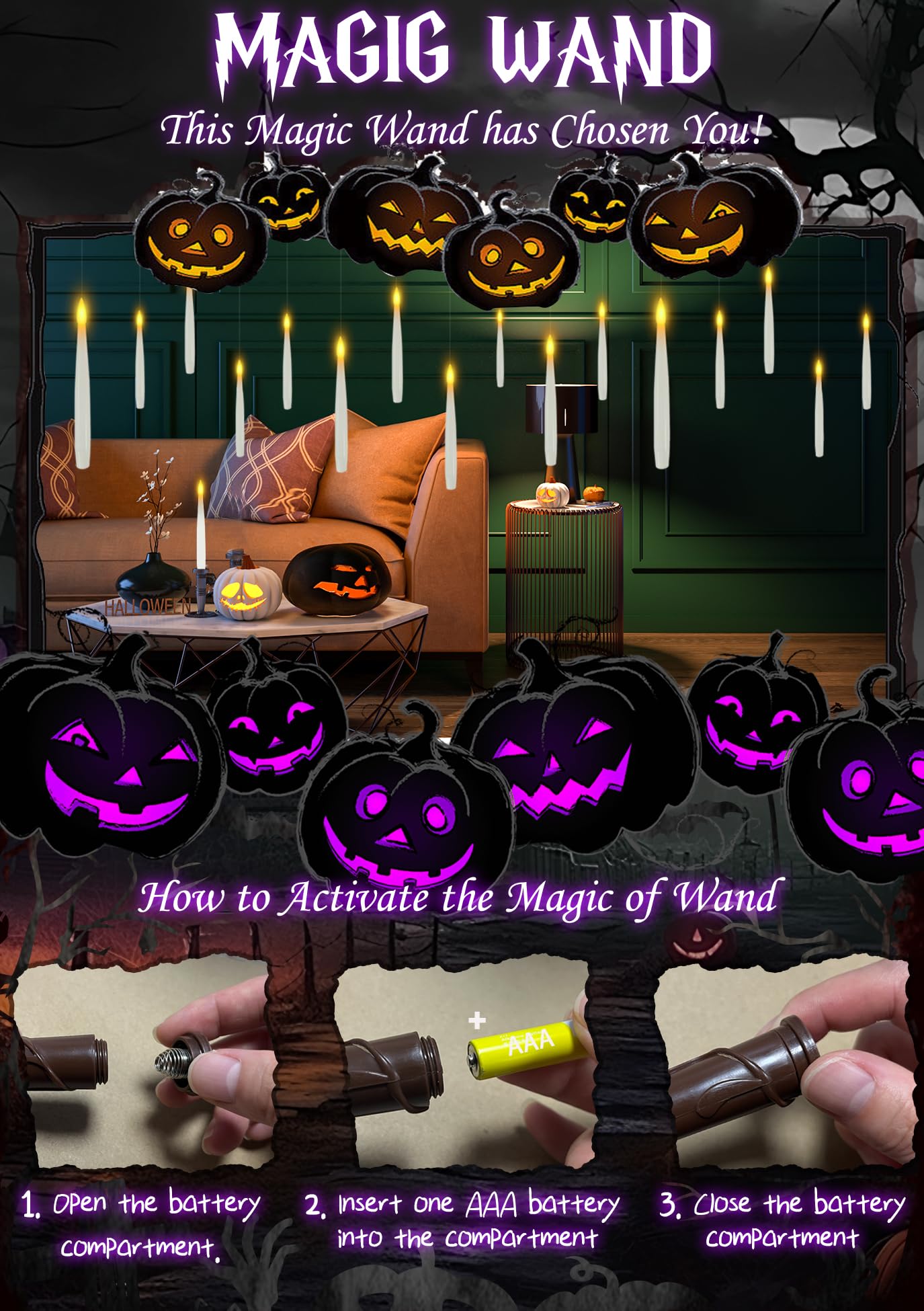 Dreacompy 20 Pcs Floating Candles with Wand, Room Decor, Flameless Candles, Candelabra LED Candle with Wand Control, Magic Hanging Decorations for Birthday, Party, Halloween Decorations