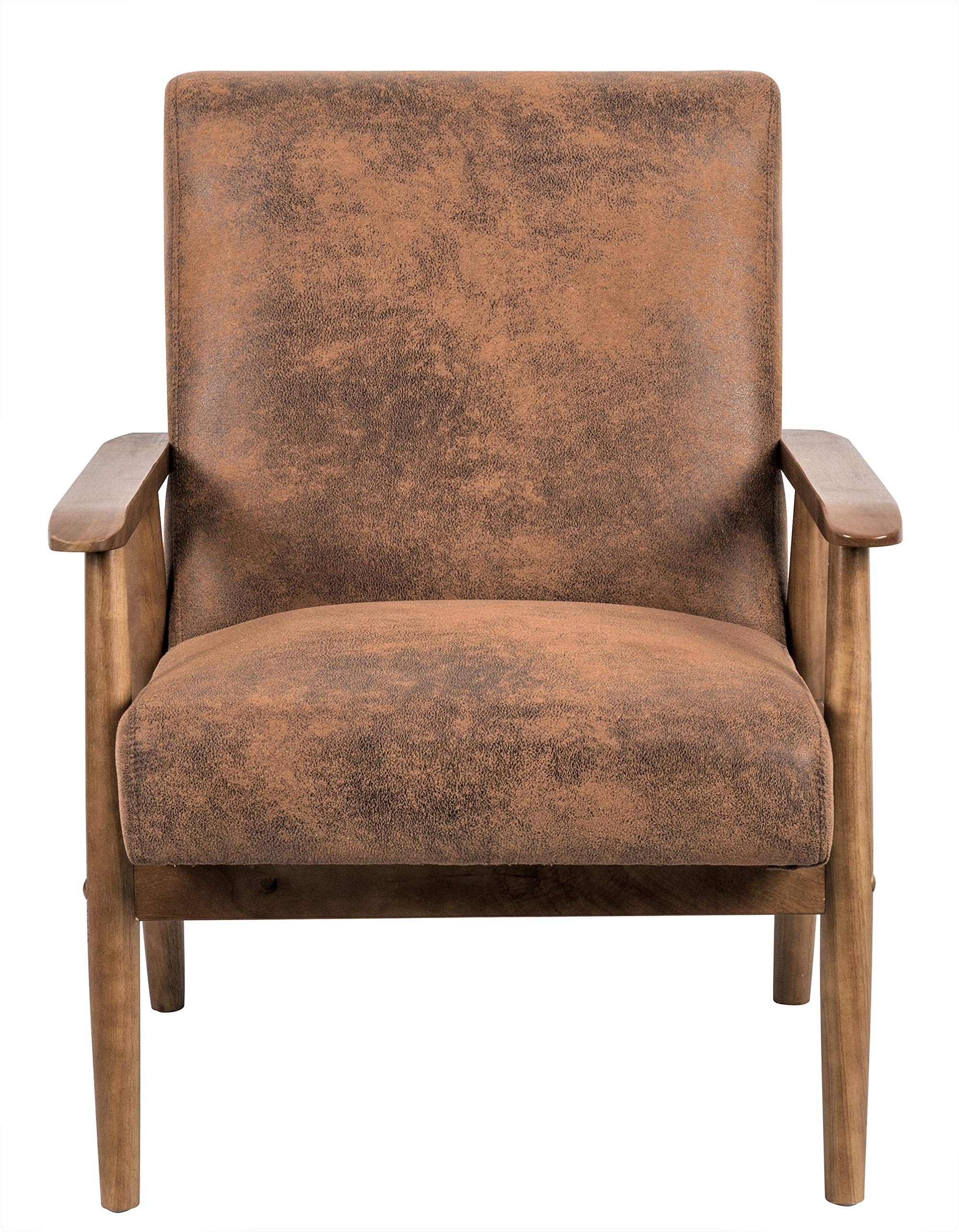 Container Furniture Direct Barlow Modern Vintage Accent Chair, Leather-Look Microfiber Armchair with Open Arm Design, Premium Foam Fill on Solid Wood Frame, 0, Rugged Brown