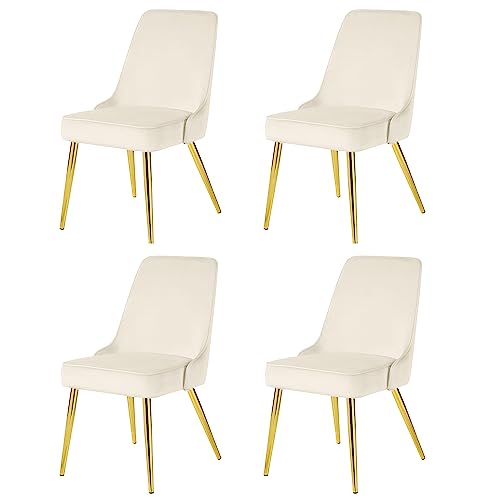 KithKasa Upholstered Dining Chairs Sets of 4 Mid-Century Modern Desk Comfy Side Chair with Gold Legs for Kitchen Living Room Cream
