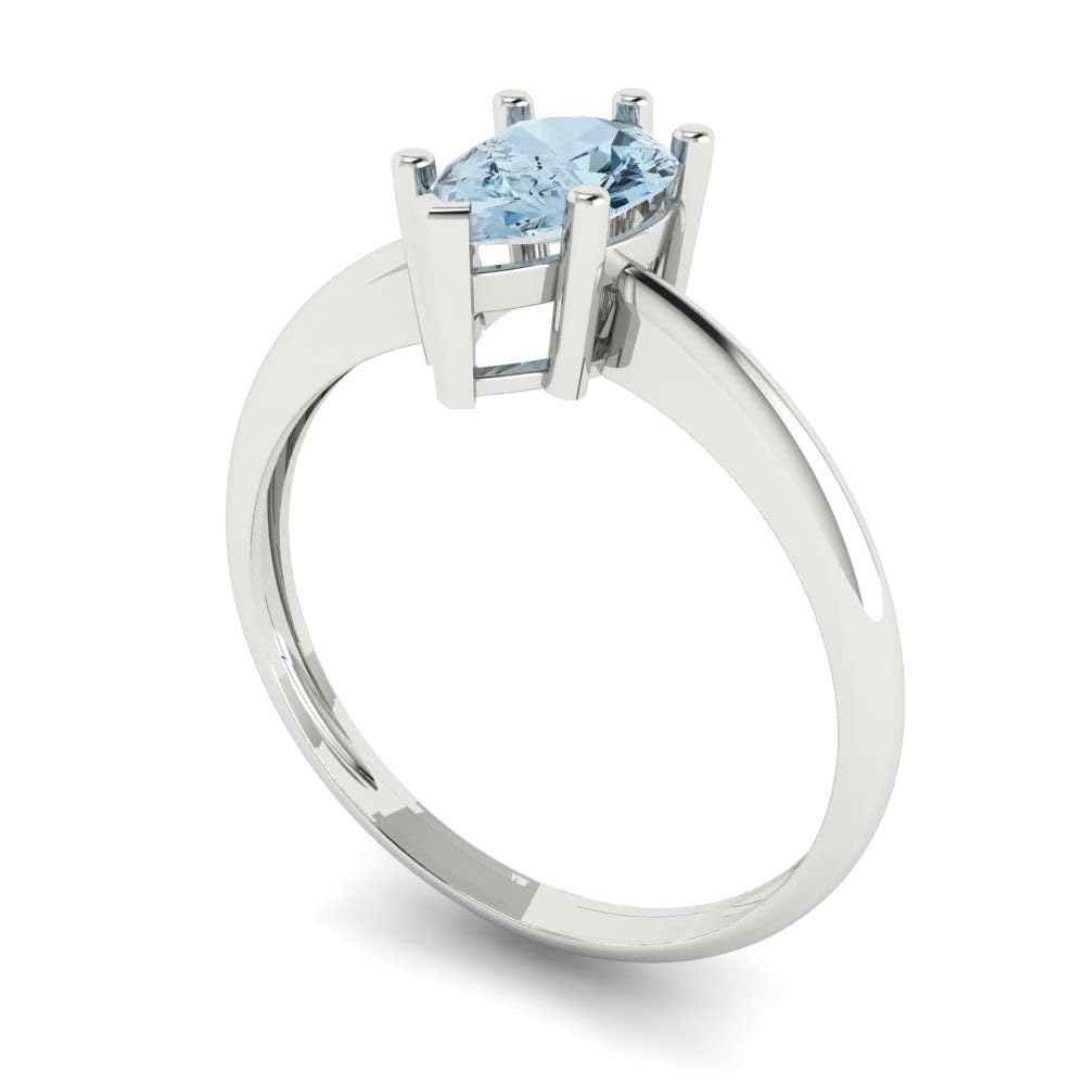 Clara Pucci 1.0 ct Pear Cut Solitaire Aquamarine Blue Simulated Diamond Bridal Designer Anniversary Engagement Ring Real 14k White Gold
