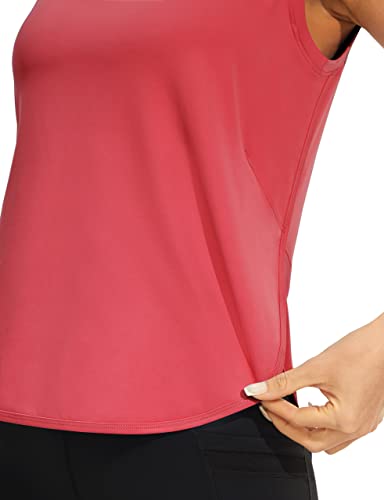 JOYSPELS Athletic High Neck Tank Top for Women - Sleeveless Workout & Yoga Shirt in Red