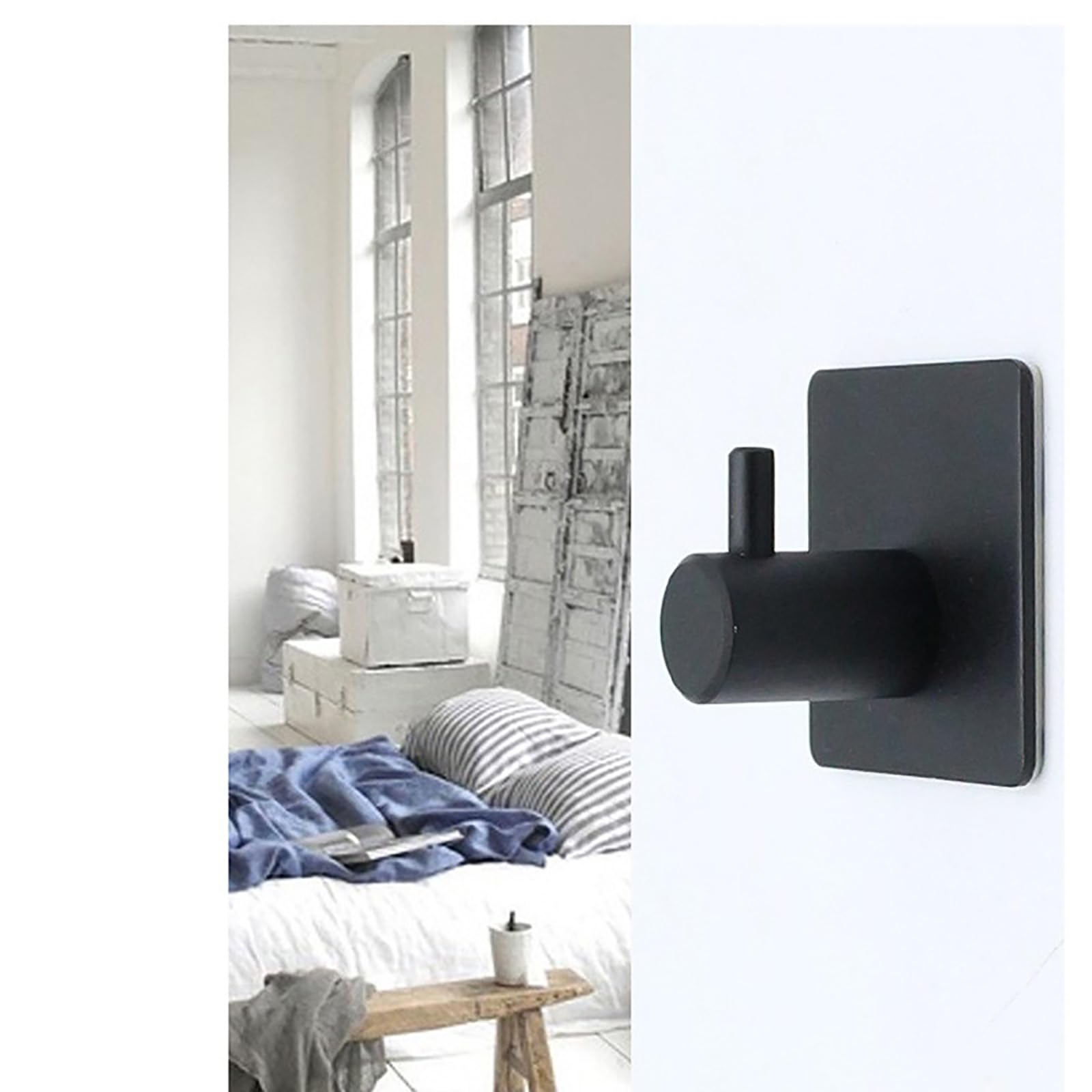 JIUMO Adhesive Towel Hooks Robe Hook 4 Packs Matte Black Stainless Steel Towel Hooks Heavy Duty Coat Hook for Kitchen Bathroom Hotel Door Bedroom