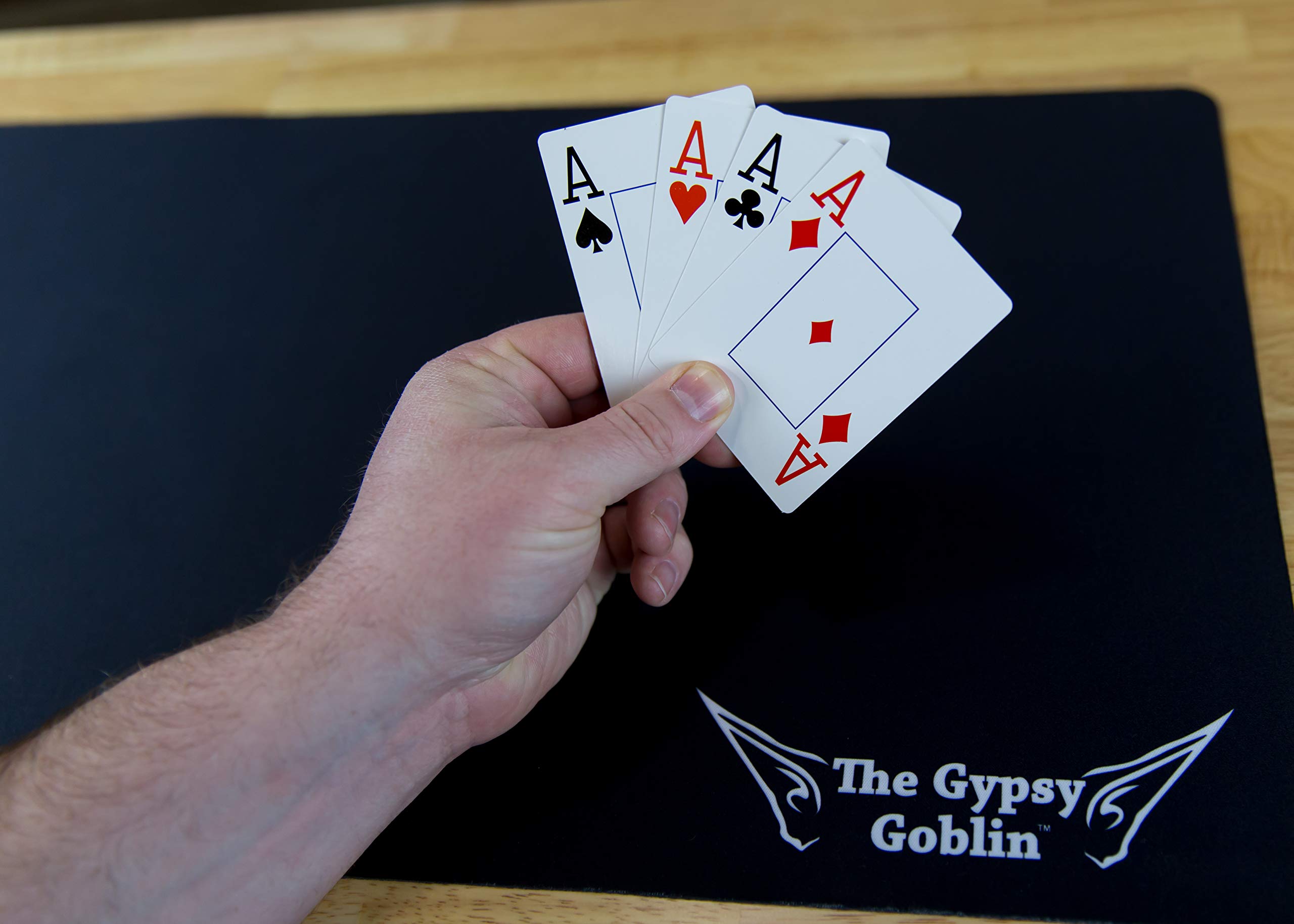 The Gypsy Goblin Black MTG Playmat for Card Games - 24”x13.5, Smooth Card Mat Protects Your Cards & Table
