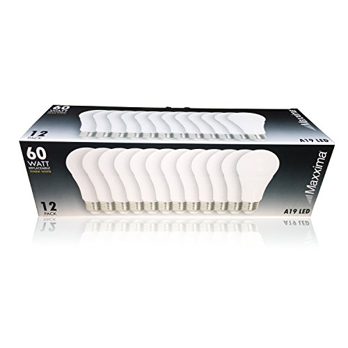 Maxxima LED A19 800 Lumens 60 Watt Equivalent Light Bulb Set - 2700K Soft White Light, Energy Efficient 10 Watts, E26 Base, Non-Dimmable, for Bathrooms, Lamps, and Living Rooms - 12 Pack