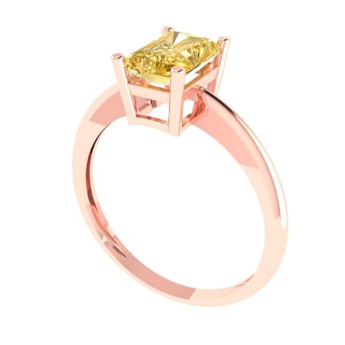 Clara Pucci 1.0 ct Radiant Cut Solitaire Canary Yellow Simulated Diamond Bridal Designer Anniversary Engagement Ring Real 14k Rose Gold