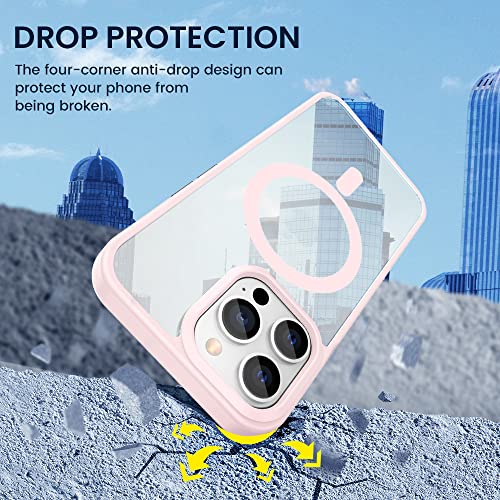 VEGO Case for iPhone 13 Pro Max/iPhone 12 Pro Max Magnetic Case, Clear Hard PC Back Cover + Soft TPU Frame Slim Resist Scratches Protective Bumper Magnet Case for iPhone 13 Pro Max 6.7β - Rose Pink