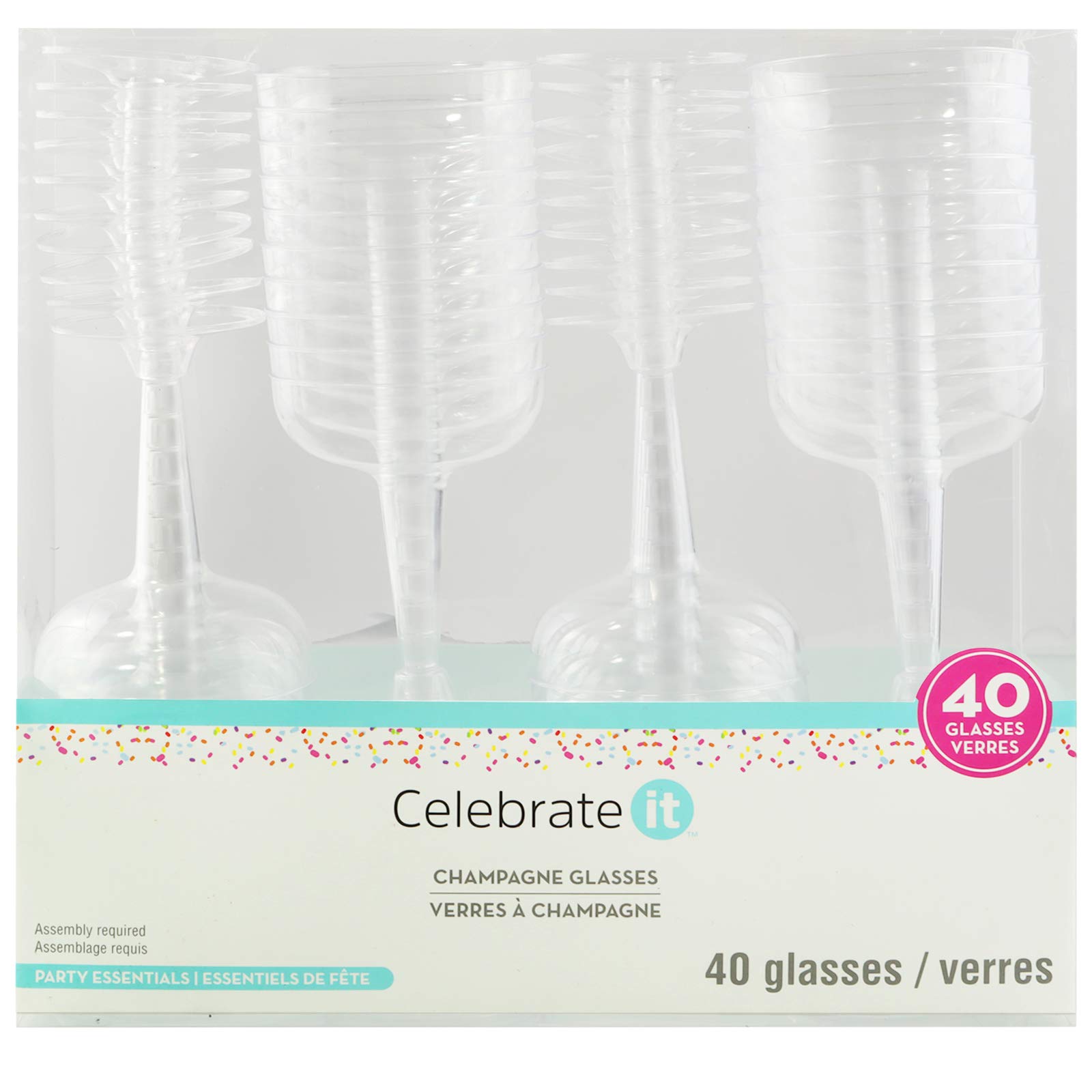 Celebrate It Plastic Champagne Glasses, Clear, 40 Count