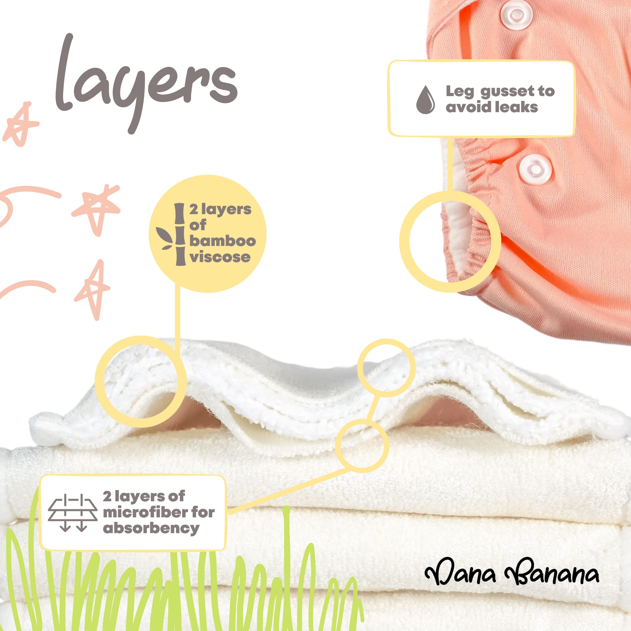 Dana Banana Baby Cloth Diaper 4 Pack + 4 Inserts