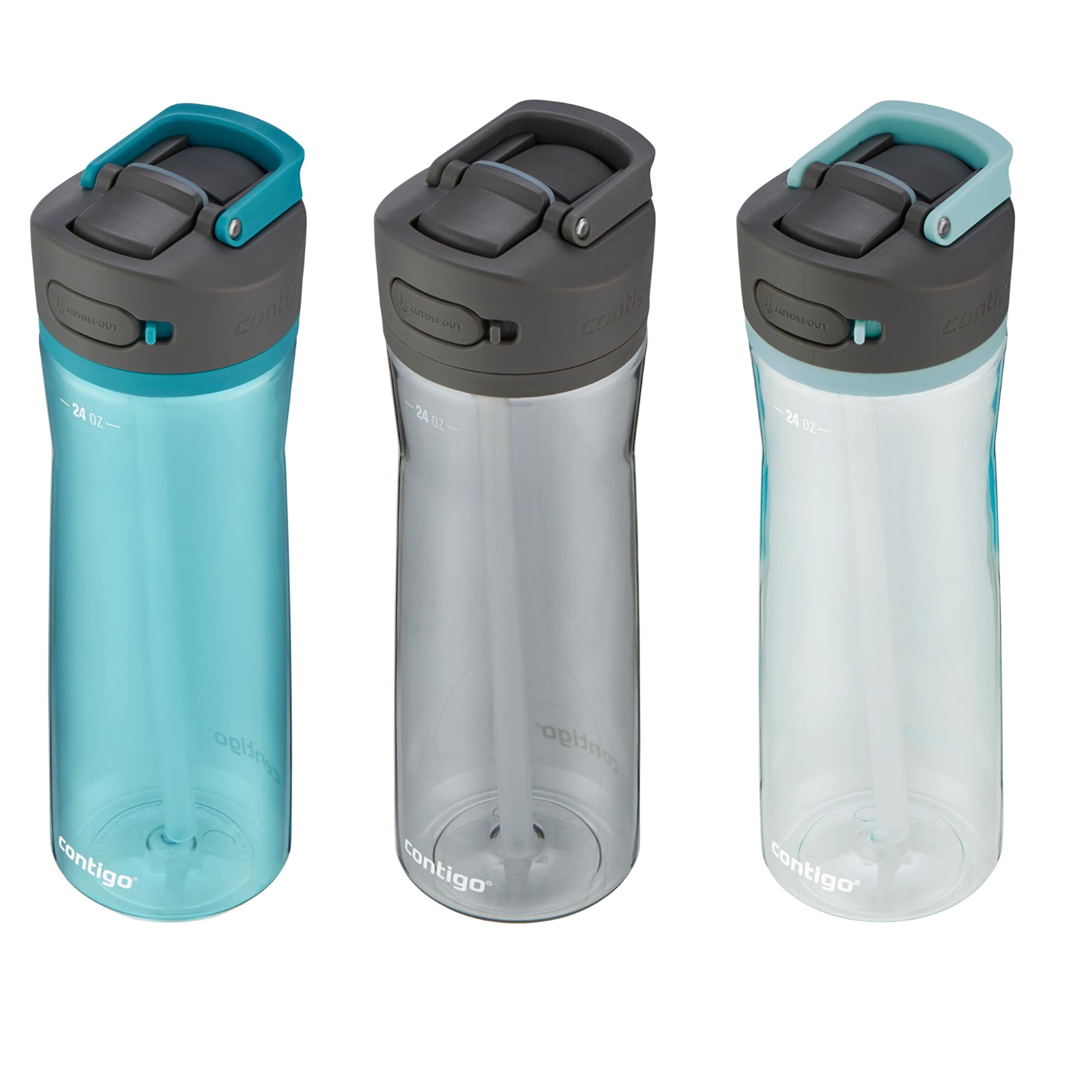 Contigo Ashland 2.0 Leak-Proof Water Bottle with Lid Lock and Angled Straw, Dishwasher Safe Water Bottle & Cortland Spill-Proof Water Bottle, BPA-Free Plastic Water Bottle, Juniper/Sake/Bubble Tea