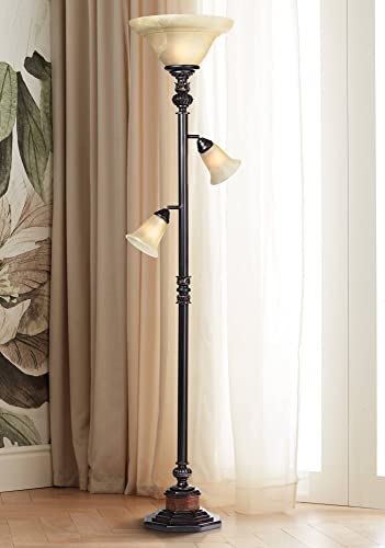 kathy ireland Sonnett Industrial Vintage Tree Torchiere Floor Lamp Standing 72" Tall Bronze Brown Champagne Alabaster Glass Shade for Living Room Reading House Bedroom Home Office