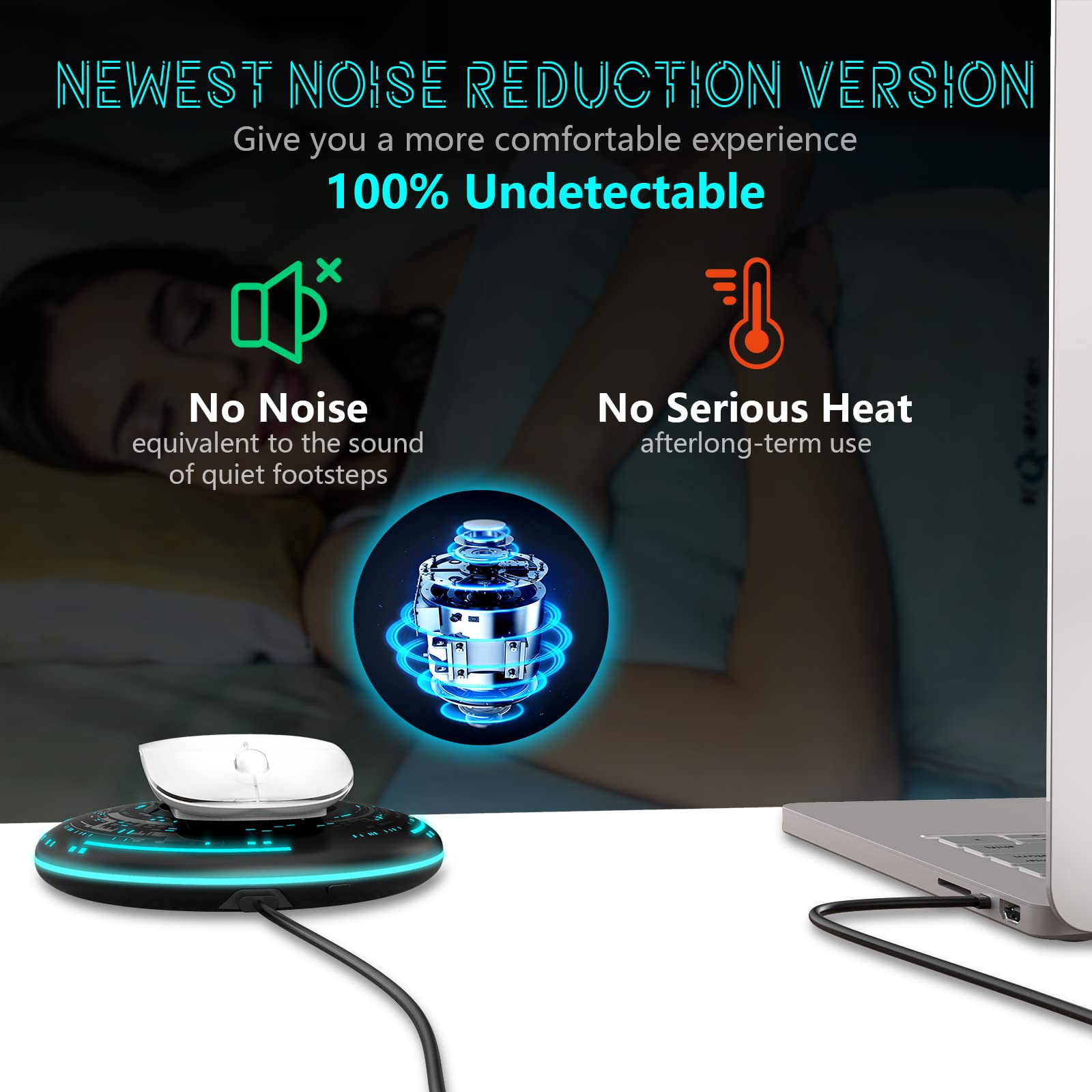 BNING Mouse Mover Device, RGB Breathing Light Mouse Jiggler Undetectable Mouse Shaker Simulator for Computer Laptop Awakening, Include USB C to USB Adapter & Charger (Black Vortex)