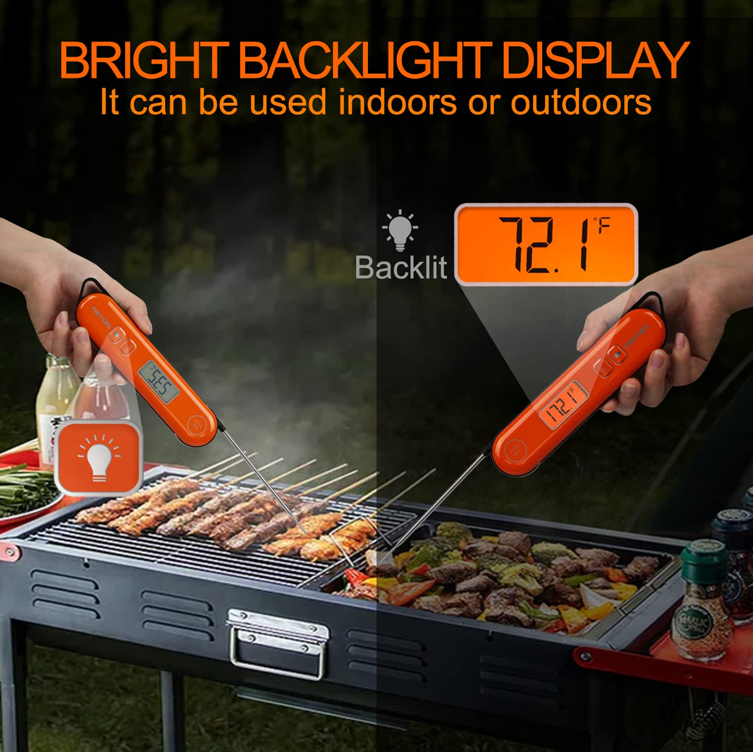 Digital Instant Read Meat Thermometer, Waterproof Foldable Probe, for BBQ, Kitchen, Food Cooking, Candy Making, Deep Fry, Grill, Cheese Making and Roast Turkey, Orange