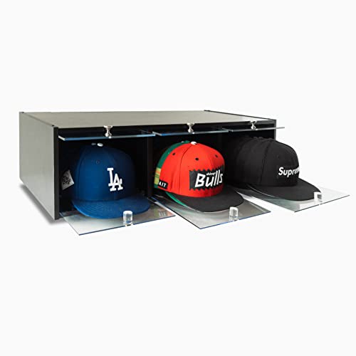 Hat Throne Stackable Hat Rack for Up to 30 Hats Black- Sleek Wood Shelf with Sliding Doors, for Bedrooms, Outdoors, Garages - Premium Hat Organizers and Storage for Closetsā¦