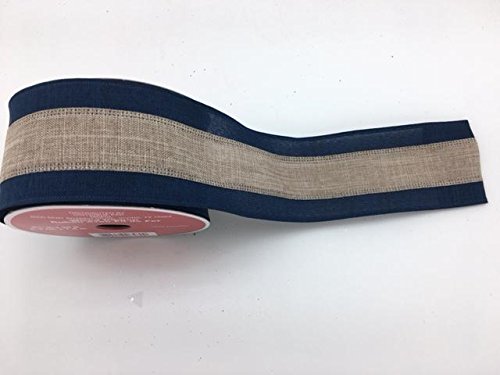 Celebrate IT- Ribbon Bow-tique - Blue stripe- Wired Plaid linen ribbon 2.5 in x 25ft