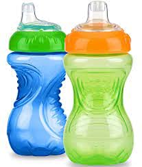 Nuby No Spill Easy Grip Trainer Cup 10 oz (Pack of 2, Blue/Green)