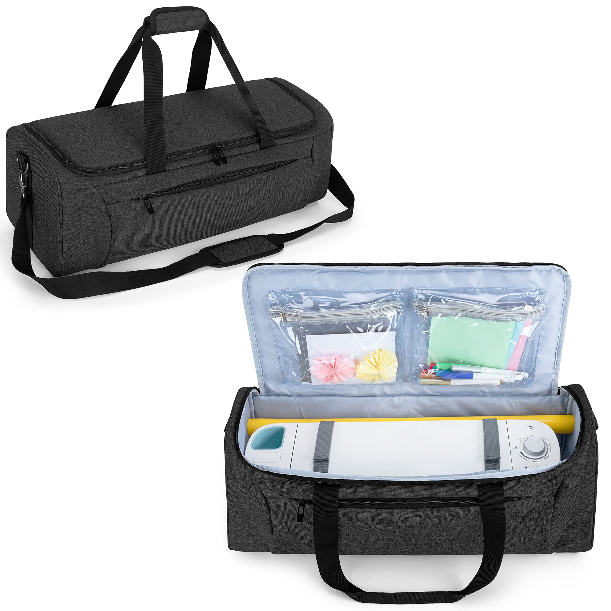 CURMIO Carrying Case Compatible with Cricut Explore Air 2, Cricut Maker, Silhouette Cameo 4 and Cameo 3, Craft Storage Bag with Pockets for Die Cutting Machine, Black(Patented Design)