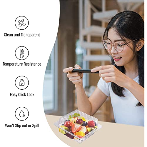 Goiio 100 Pcs Disposable Clamshell Dessert Container, 5.32x4.7x2.75 inches Clear Plastic Take out Containers, for Salads, Sandwiches, Hamburgers