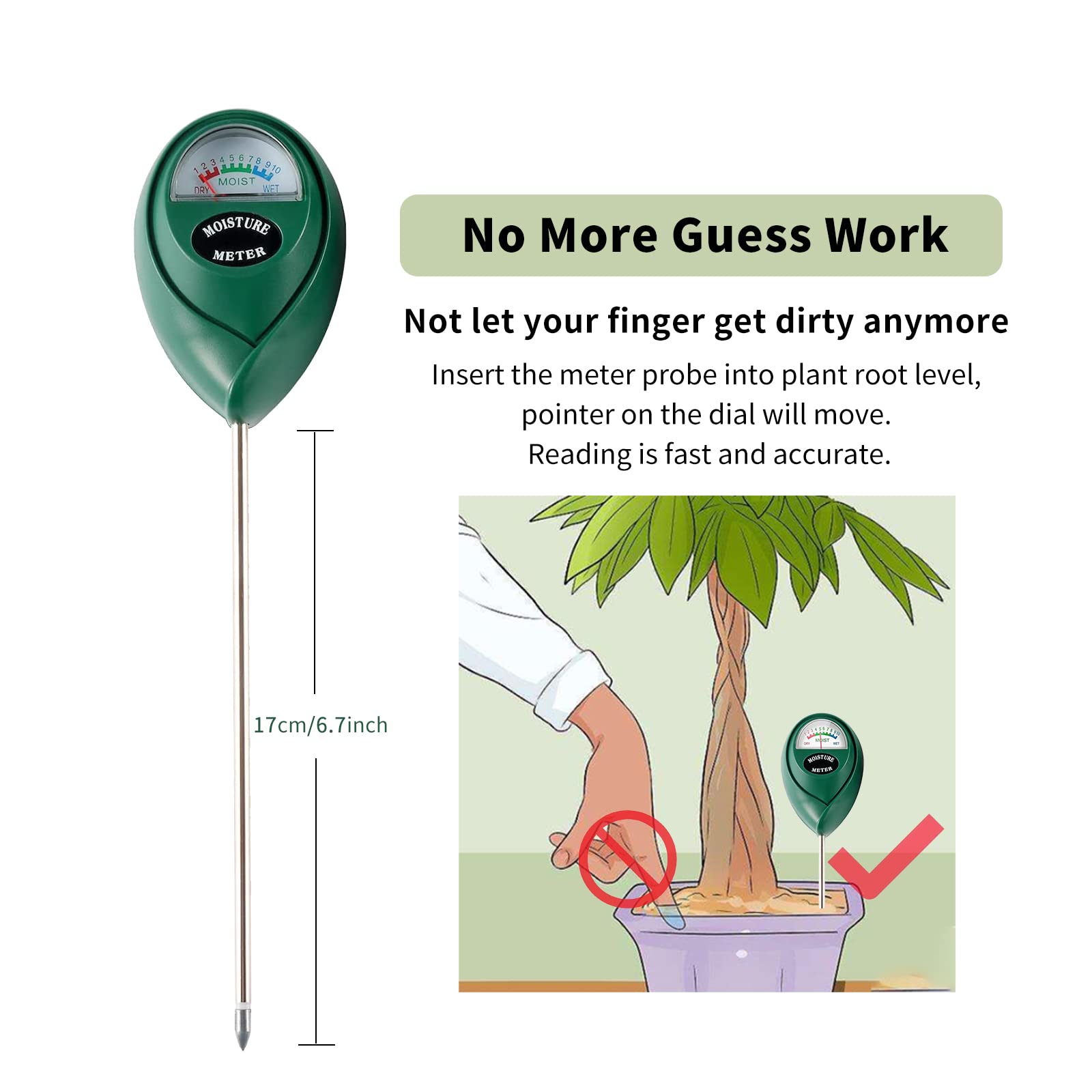 Hathdia Soil Moisture Meter, Plant Water Meter Soil Meter Moisture Sensor Hygrometer for Indoor Outdoor Plant Care,No Battery Needed(Green)