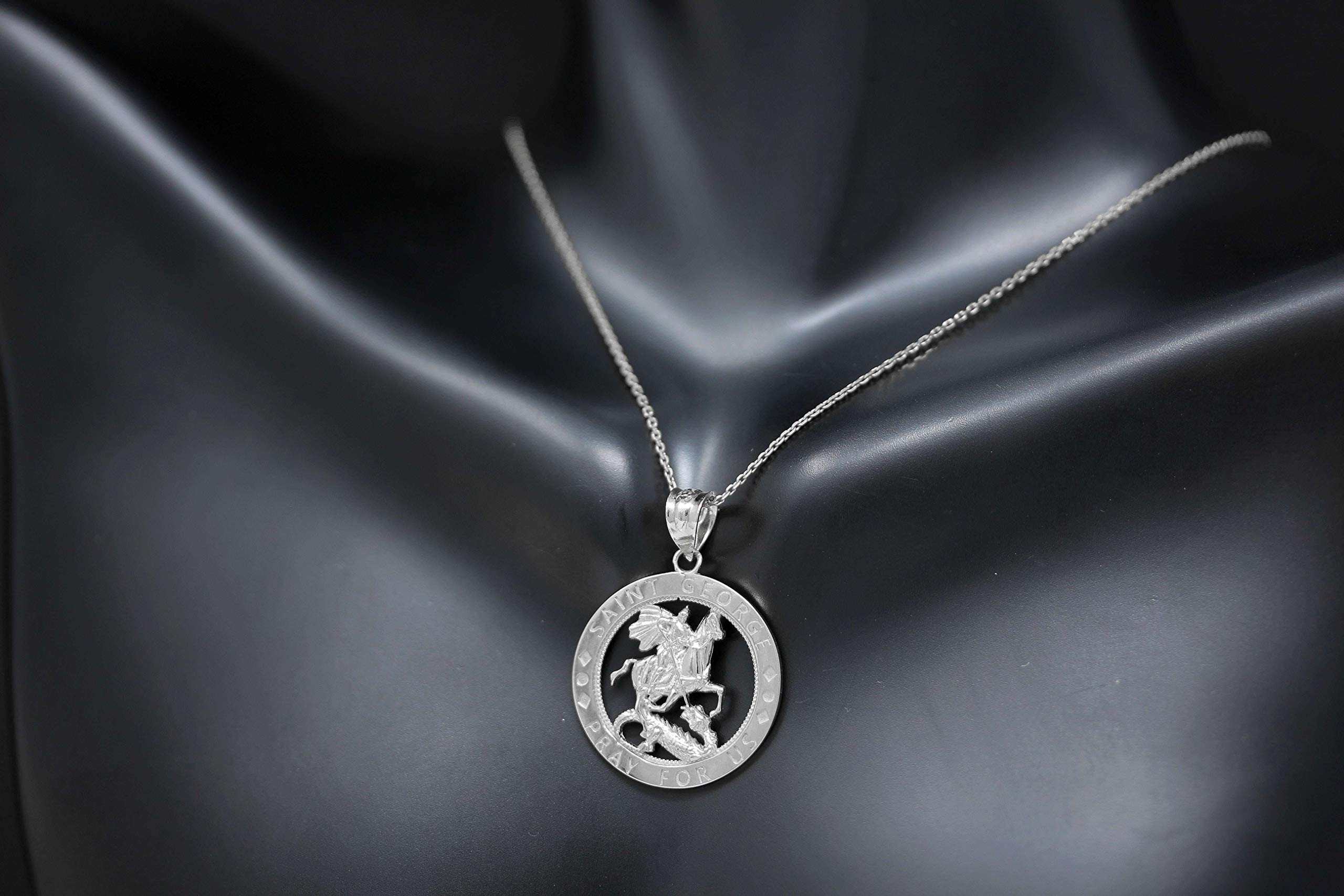 CaliRoseJewelry Sterling Silver Saint George Pray for Us Round Charm Pendant Necklace, 22"