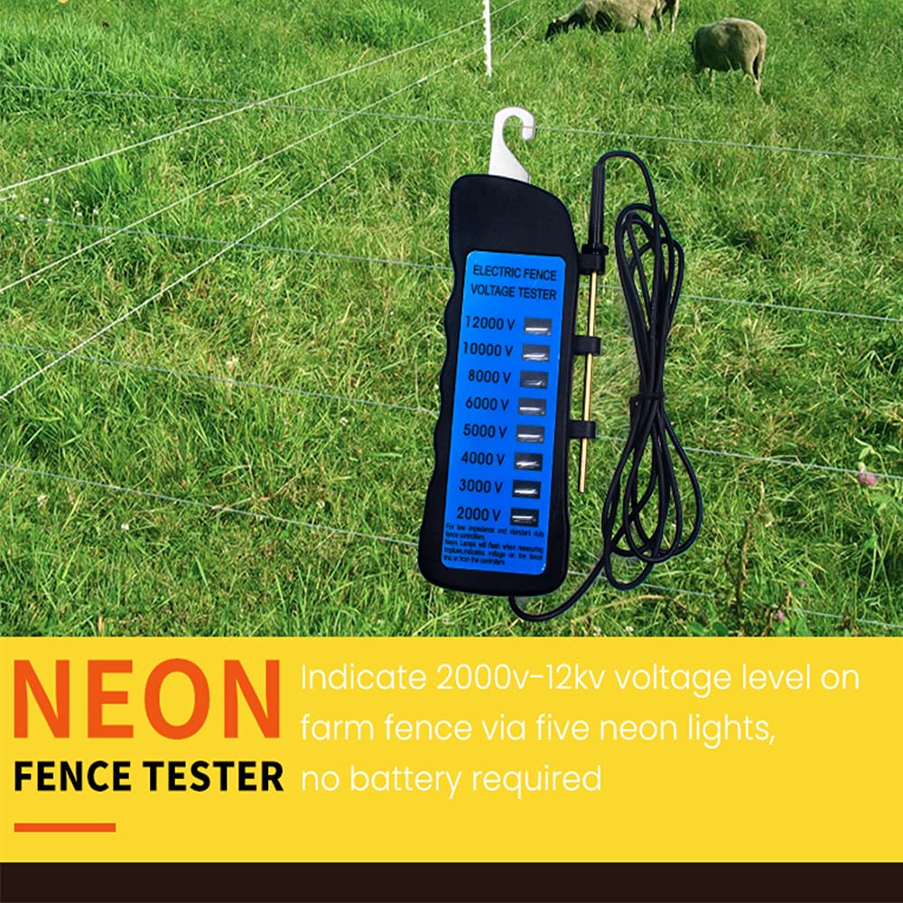 Electric Fence Voltage Tester, 12KV Fence Tester 8 Neon Indicator Lights/Fence Tester for Farms