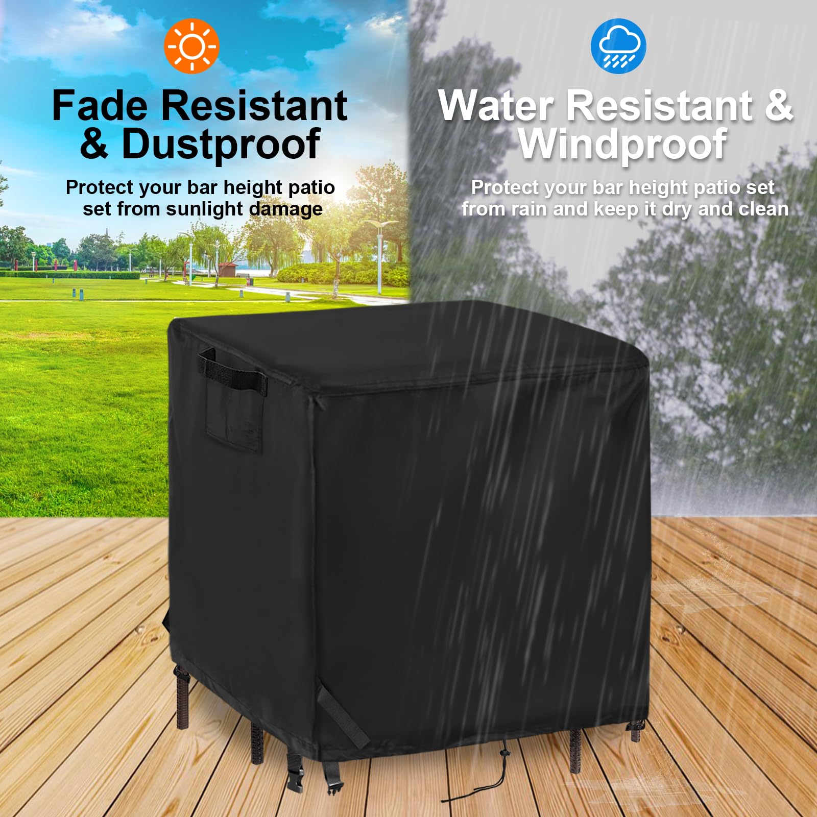 Guisong Waterproof Cover for Best Choice Products 5 Piece Outdoor Wicker Table Set, Protective Cover for Outdoor Bar Table and Stools Set-Black,59x59x38