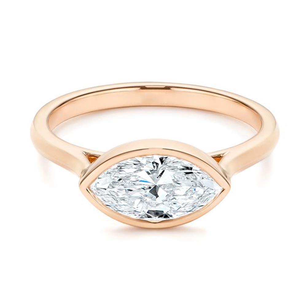 Celebrityinspired jewelry 18k Rose Gold Finish Solitaire East-west 2.00 Ct Marquise Simulated Diamond Engagement Ring Solid Sterling Silver (11.5)
