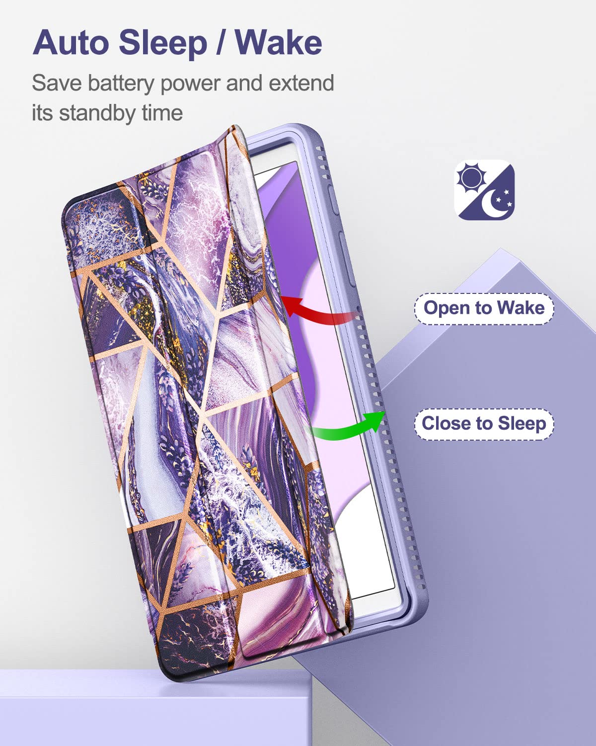 ONPINT Case for Samsung Galaxy Tab A7 Lite Case 2021 8.7 Inch (SM-T220 / T225 / T227),【Built in Screen Protector】 Lightweight Leather Case Full Body Smart Cover with Magnetic Trifold Stand-Purple