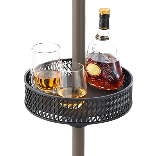 JEAREY 13” Patio Umbrella Table Tray for Beach Umbrella, Portable Round Table Tray with Umbrella Hole for Beach Patio Garden Poolside, Black…