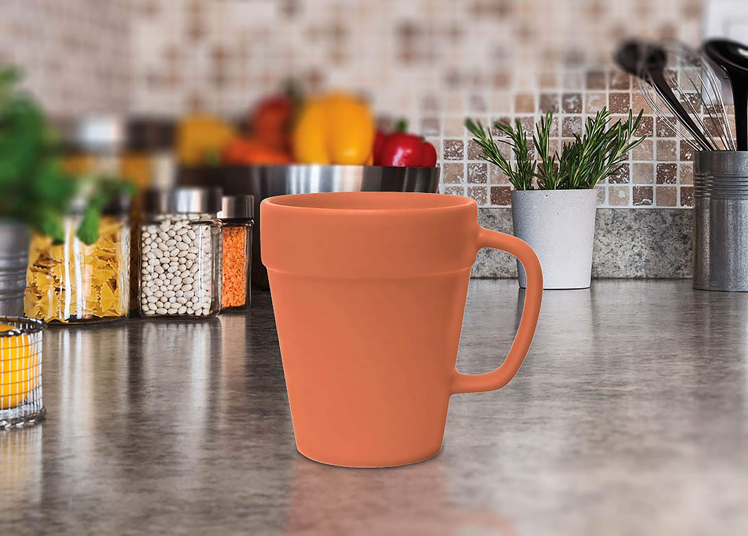 Culver 14-ounce Flower Pot Ceramic Mug, Set of 2 (Terra Cotta Color)