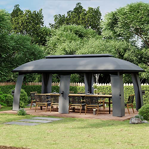 Outsunny 10' x 20' Patio Gazebo, Outdoor Gazebo Canopy Shelter with Netting, Vented Roof, Steel Frame for Garden, Lawn, Backyard, and Deck, Dark Gray