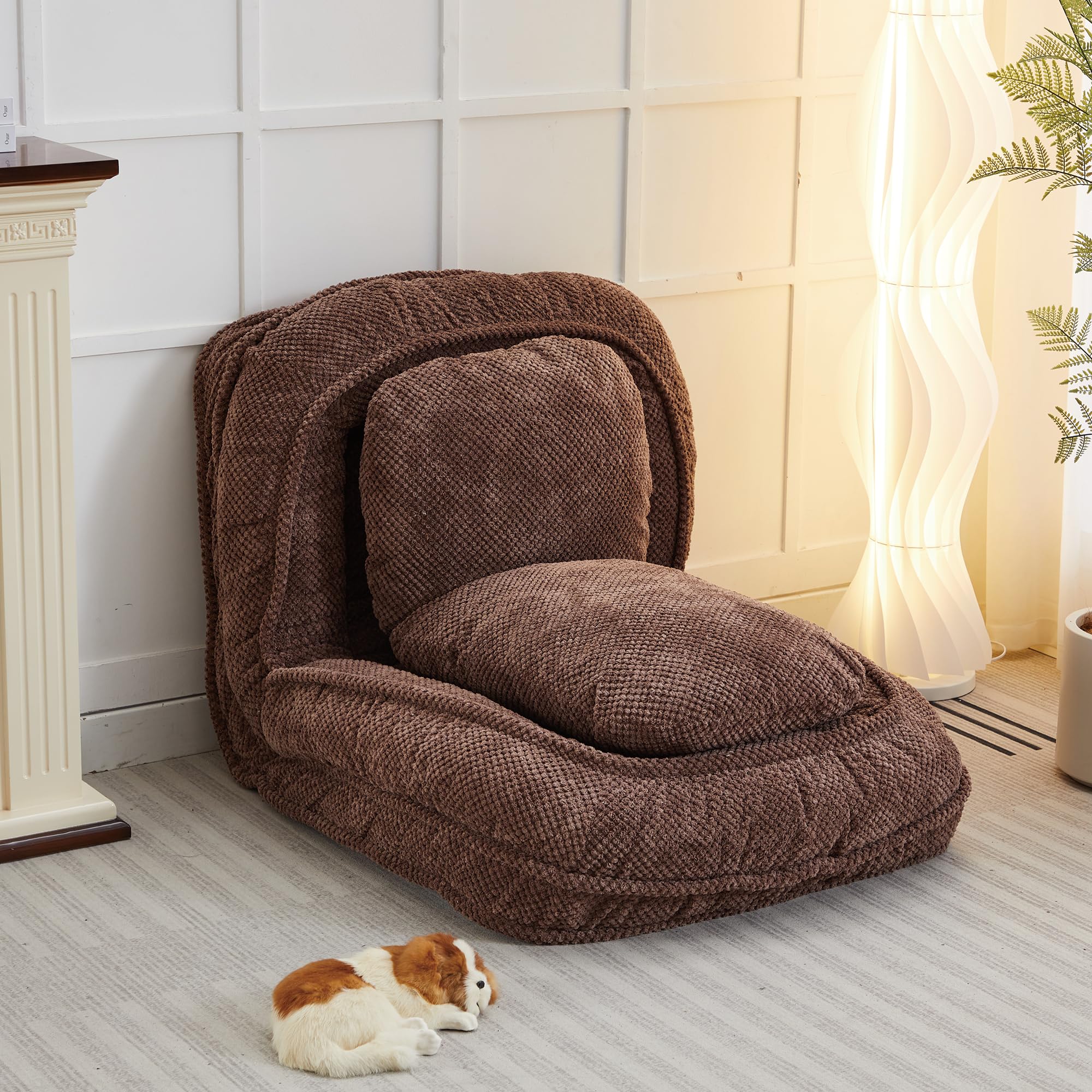 KINFFICT Floor Sofa,Human Bed,Lazy Sofa Couch,5 Adjustable Position,sit,Sleep,fold,Suit to Put in Bedroom, Living Room,Space Saving Design (Brown)