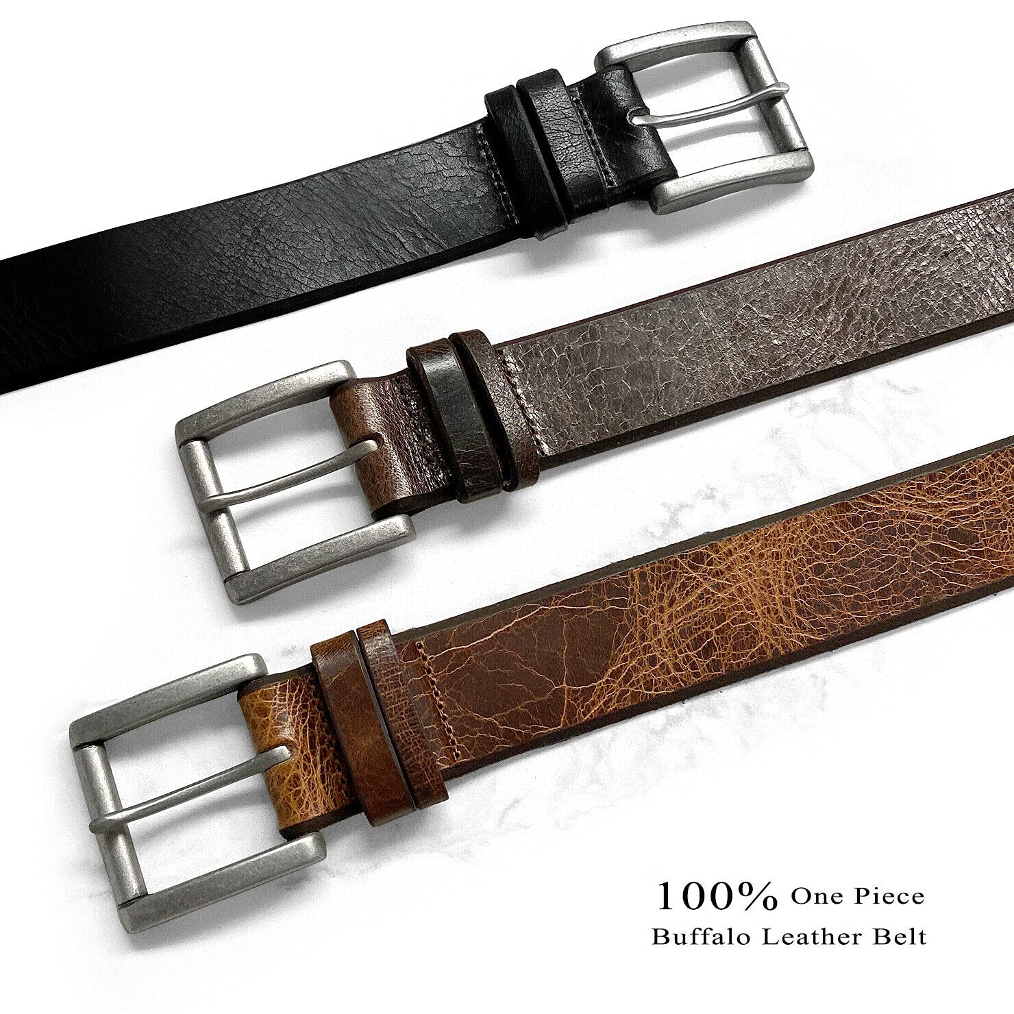 BS0008 Genuine Full Grain Leather Vintage Casual Jean Belt 1-1/2"(38mm) Wide (Tan, 32)