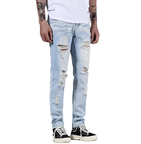Liuhond Men's Ripped Distressed Destroyed Straight Fit Washed Denim Jeans Pants(3330Blue, 34)